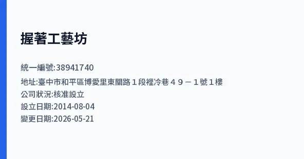握著工藝坊的照片-統編 38941740(臺中市) 公司登記資料與營業項目詳細圖表