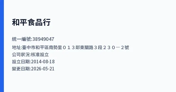 和平食品行的照片-統編 38949047(臺中市) 公司登記資料與營業項目詳細圖表
