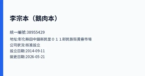 李宗本(鵝肉本)的照片-統編 38955429(彰化縣) 公司登記資料與營業項目詳細圖表