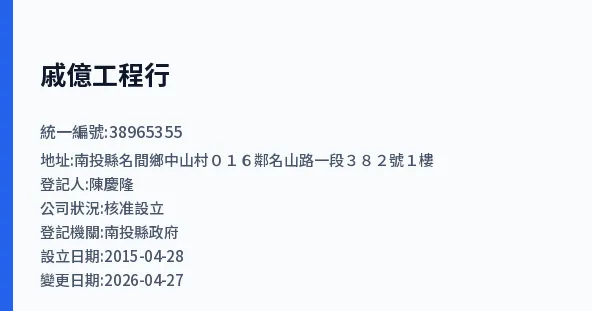 戚億工程行的照片-統編 38965355(南投縣) 公司登記資料與營業項目詳細圖表