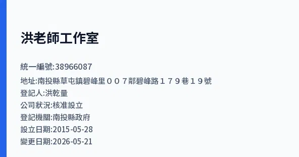 洪老師工作室的照片-統編 38966087(南投縣) 公司登記資料與營業項目詳細圖表