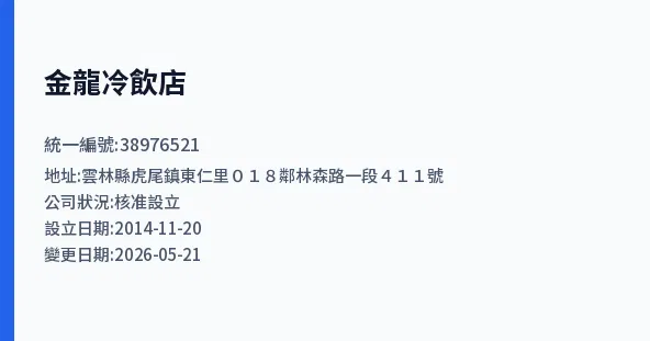 金龍冷飲店的照片-統編 38976521(雲林縣) 公司登記資料與營業項目詳細圖表