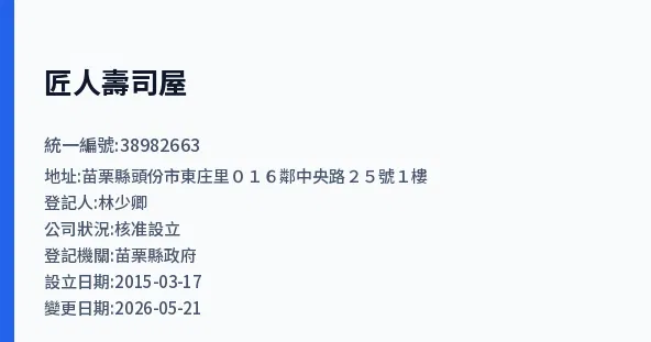 匠人壽司屋的照片-統編 38982663(苗栗縣) 公司登記資料與營業項目詳細圖表