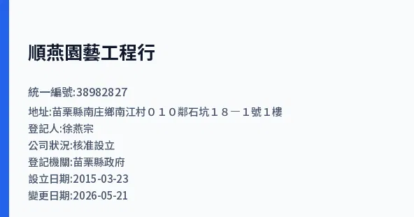 順燕園藝工程行的照片-統編 38982827(苗栗縣) 公司登記資料與營業項目詳細圖表