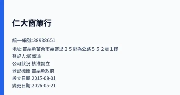 仁大窗簾行的照片-統編 38988651(苗栗縣) 公司登記資料與營業項目詳細圖表