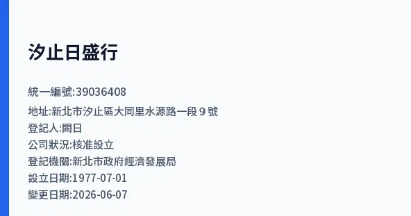 汐止日盛行的照片-統編 39036408(新北市) 公司登記資料與營業項目詳細圖表