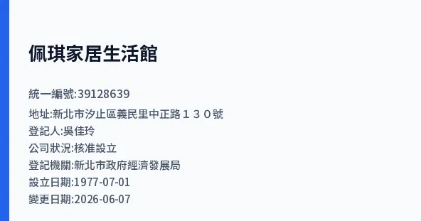 佩琪家居生活館的照片-統編 39128639(新北市) 公司登記資料與營業項目詳細圖表