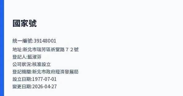 國家號的照片-統編 39148001(新北市) 公司登記資料與營業項目詳細圖表