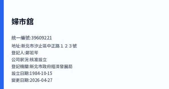 婦市舘的照片-統編 39609221(新北市) 公司登記資料與營業項目詳細圖表