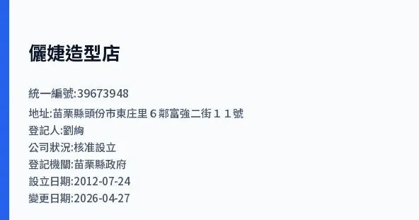 儷婕造型店的照片-統編 39673948(苗栗縣) 公司登記資料與營業項目詳細圖表