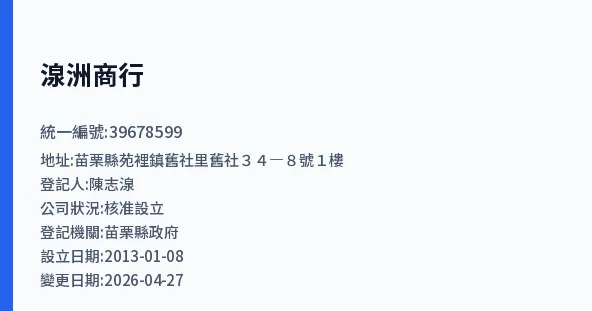 湶洲商行的照片-統編 39678599(苗栗縣) 公司登記資料與營業項目詳細圖表
