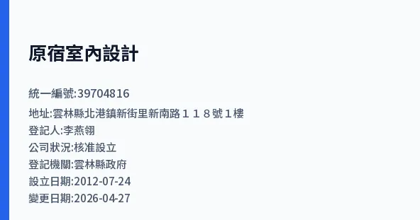 原宿室內設計的照片-統編 39704816(雲林縣) 公司登記資料與營業項目詳細圖表