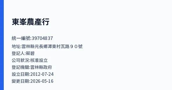 東峯農產行的照片-統編 39704837(雲林縣) 公司登記資料與營業項目詳細圖表