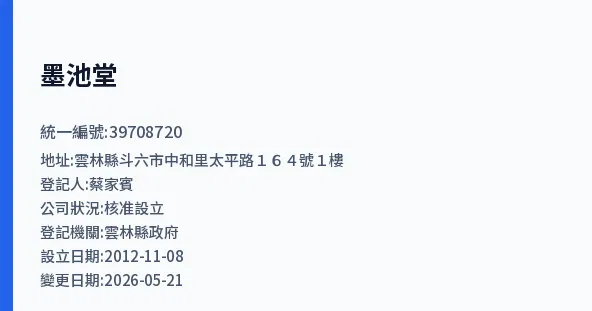 墨池堂的照片-統編 39708720(雲林縣) 公司登記資料與營業項目詳細圖表