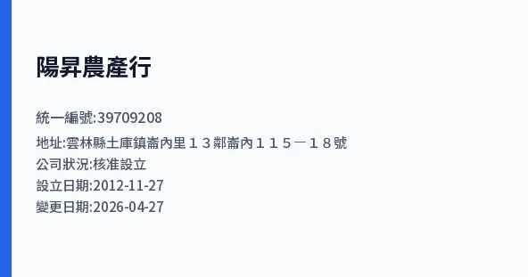 陽昇農產行的照片-統編 39709208(雲林縣) 公司登記資料與營業項目詳細圖表