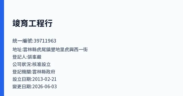 竣育工程行的照片-統編 39711963(雲林縣) 公司登記資料與營業項目詳細圖表