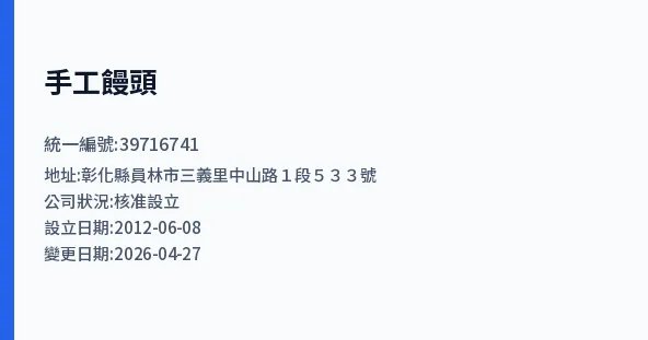 手工饅頭的照片-統編 39716741(彰化縣) 公司登記資料與營業項目詳細圖表