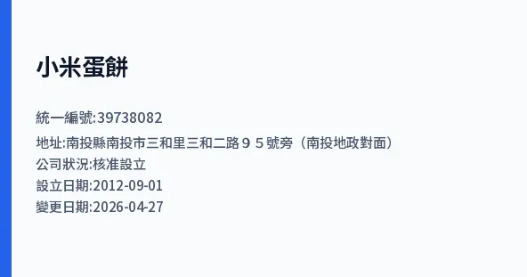 小米蛋餅的照片-統編 39738082(南投縣) 公司登記資料與營業項目詳細圖表