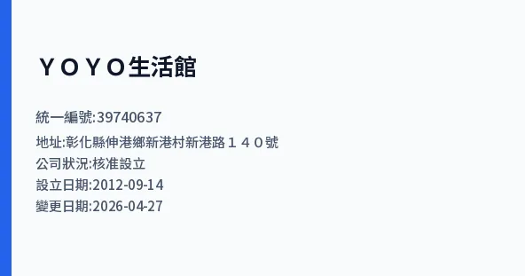 YOYO生活館的照片-統編 39740637(彰化縣) 公司登記資料與營業項目詳細圖表