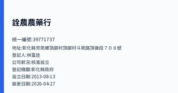 詮農農藥行的照片-統編 39771737(彰化縣) 公司登記資料與營業項目詳細圖表