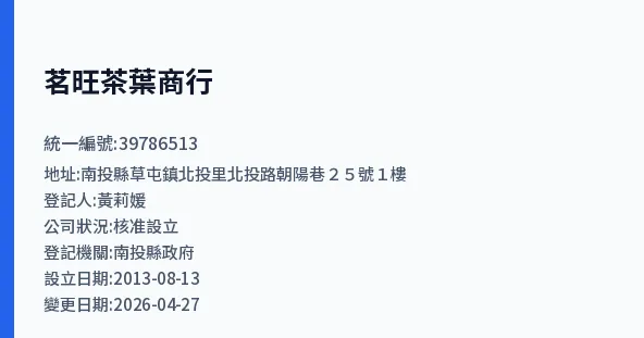 茗旺茶葉商行的照片-統編 39786513(南投縣) 公司登記資料與營業項目詳細圖表