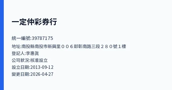 一定仲彩券行的照片-統編 39787175(南投縣) 公司登記資料與營業項目詳細圖表