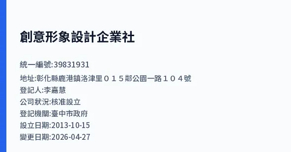 創意形象設計企業社的照片-統編 39831931(彰化縣) 公司登記資料與營業項目詳細圖表