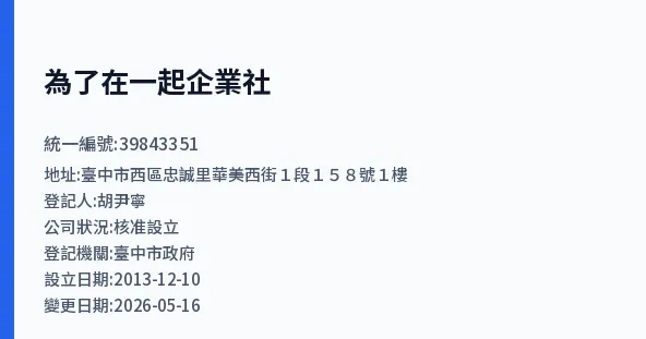 為了在一起企業社的照片-統編 39843351(臺中市) 公司登記資料與營業項目詳細圖表