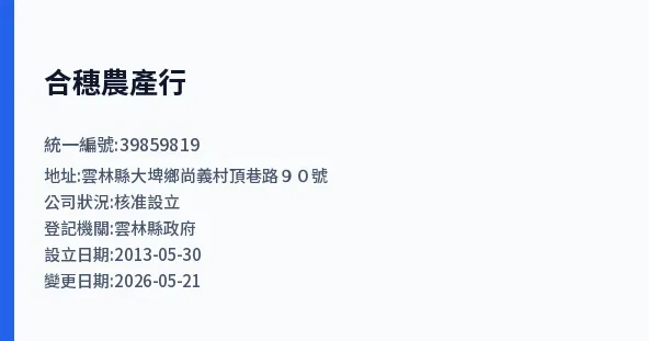 合穗農產行的照片-統編 39859819(雲林縣) 公司登記資料與營業項目詳細圖表