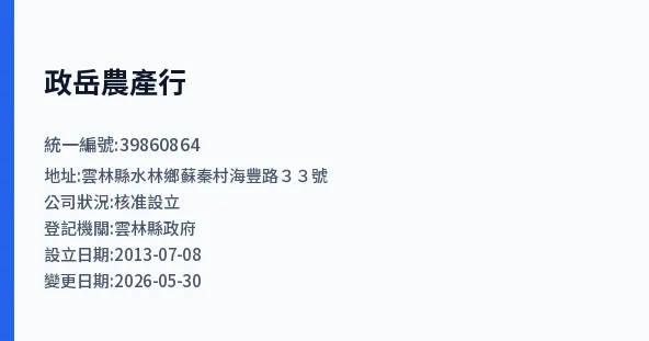 政岳農產行的照片-統編 39860864(雲林縣) 公司登記資料與營業項目詳細圖表