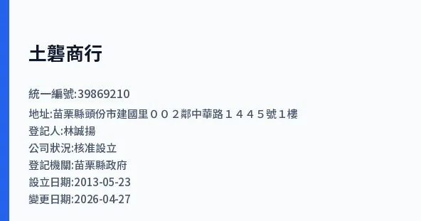 土礱商行的照片-統編 39869210(苗栗縣) 公司登記資料與營業項目詳細圖表