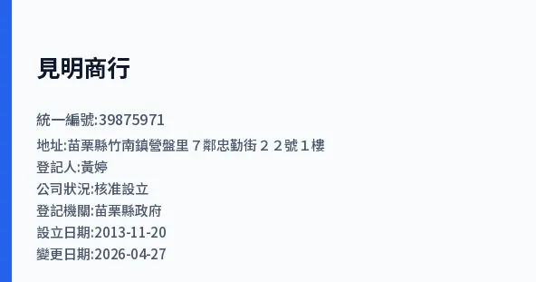 見明商行的照片-統編 39875971(苗栗縣) 公司登記資料與營業項目詳細圖表