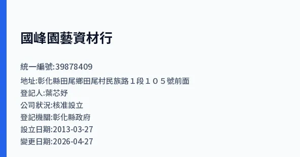 國峰園藝資材行的照片-統編 39878409(彰化縣) 公司登記資料與營業項目詳細圖表
