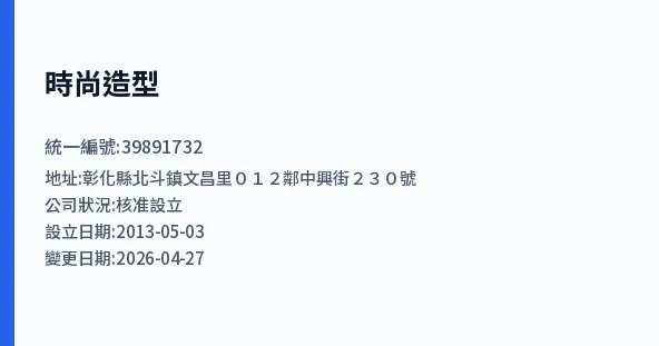 時尚造型的照片-統編 39891732(彰化縣) 公司登記資料與營業項目詳細圖表