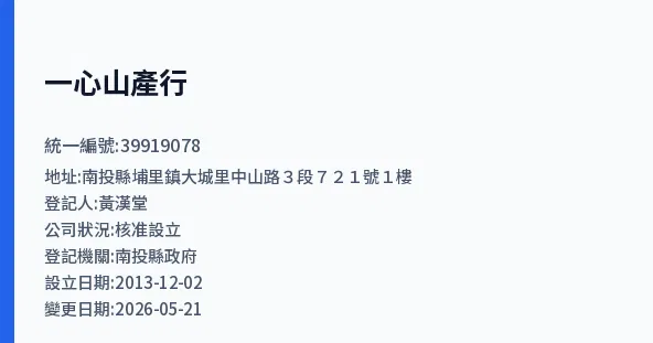 一心山產行的照片-統編 39919078(南投縣) 公司登記資料與營業項目詳細圖表