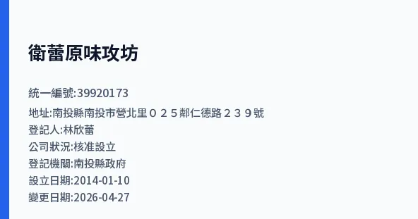 衛蕾原味攻坊的照片-統編 39920173(南投縣) 公司登記資料與營業項目詳細圖表