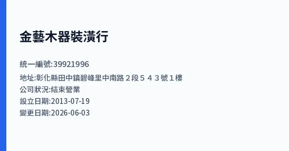 金藝木器裝潢行的照片-統編 39921996(彰化縣) 公司登記資料與營業項目詳細圖表