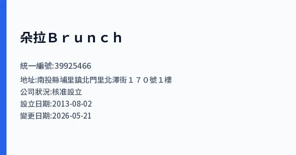 朵拉Brunch的照片-統編 39925466(南投縣) 公司登記資料與營業項目詳細圖表
