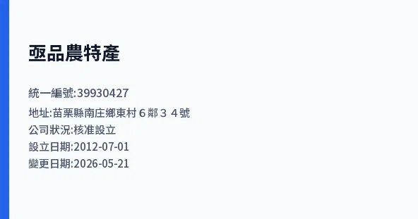 亟品農特產的照片-統編 39930427(苗栗縣) 公司登記資料與營業項目詳細圖表