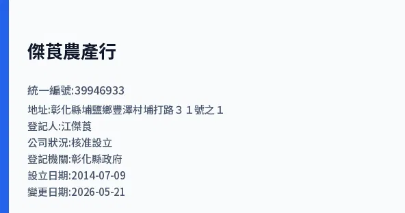 傑莨農產行的照片-統編 39946933(彰化縣) 公司登記資料與營業項目詳細圖表