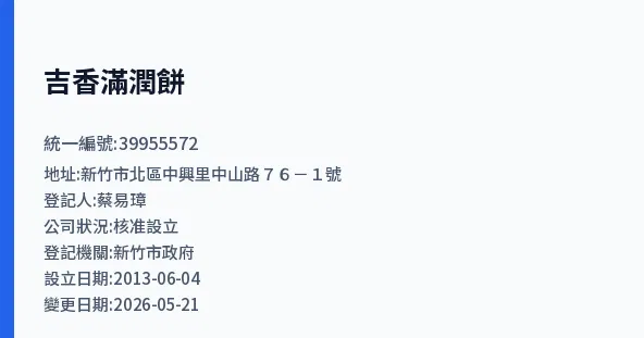 吉香滿潤餅的照片-統編 39955572(新竹市) 公司登記資料與營業項目詳細圖表