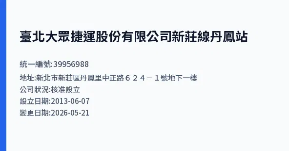臺北大眾捷運股份有限公司新莊線丹鳳站的照片-統編 39956988(新北市) 公司登記資料與營業項目詳細圖表