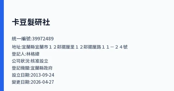 卡豆髮研社的照片-統編 39972489(宜蘭縣) 公司登記資料與營業項目詳細圖表