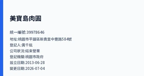 美寶島肉圓的照片-統編 39978646(桃園市) 公司登記資料與營業項目詳細圖表