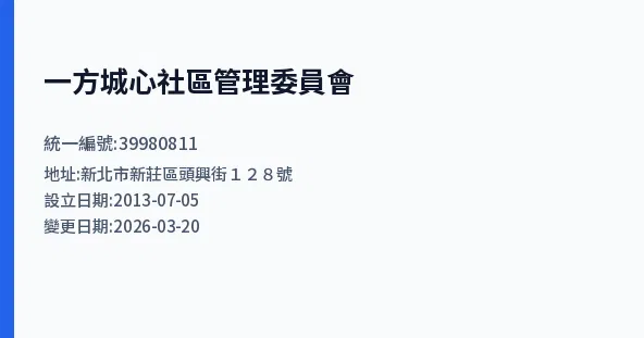 一方城心社區管理委員會的照片-統編 39980811(新北市) 公司登記資料與營業項目詳細圖表