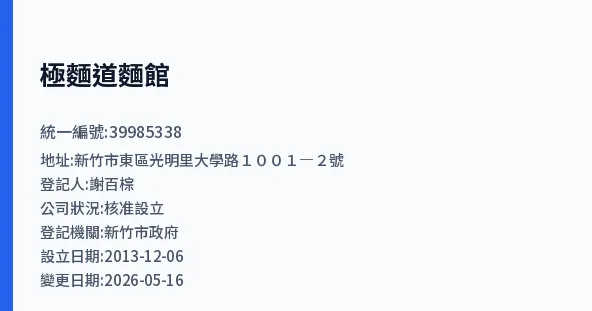 極麵道麵館的照片-統編 39985338(新竹市) 公司登記資料與營業項目詳細圖表