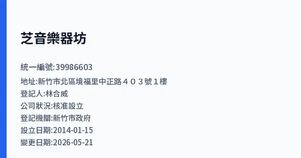 芝音樂器坊的照片-統編 39986603(新竹市) 公司登記資料與營業項目詳細圖表