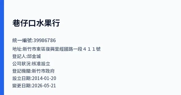 巷仔口水果行的照片-統編 39986786(新竹市) 公司登記資料與營業項目詳細圖表