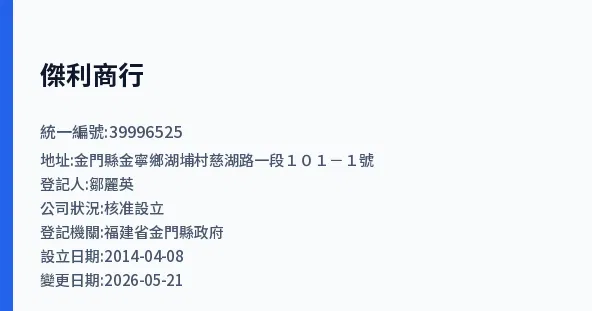 傑利商行的照片-統編 39996525(金門縣) 公司登記資料與營業項目詳細圖表
