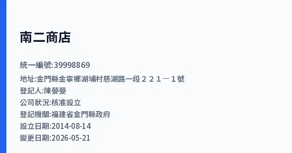 南二商店的照片-統編 39998869(金門縣) 公司登記資料與營業項目詳細圖表